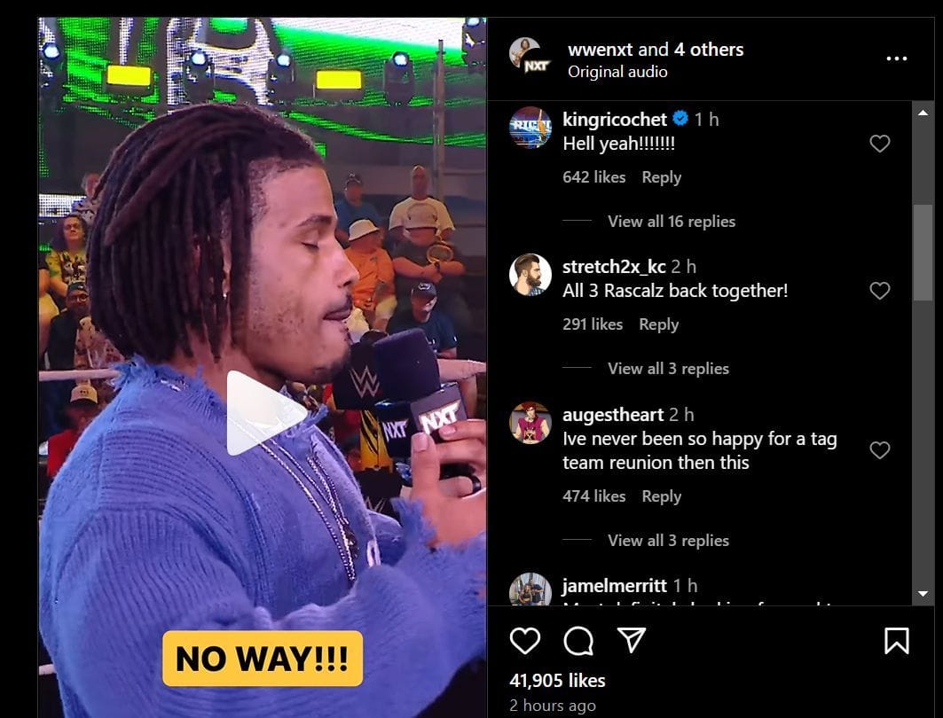 Ricochet reacts with 2-word message after controversial former WWE star returns after 2 years