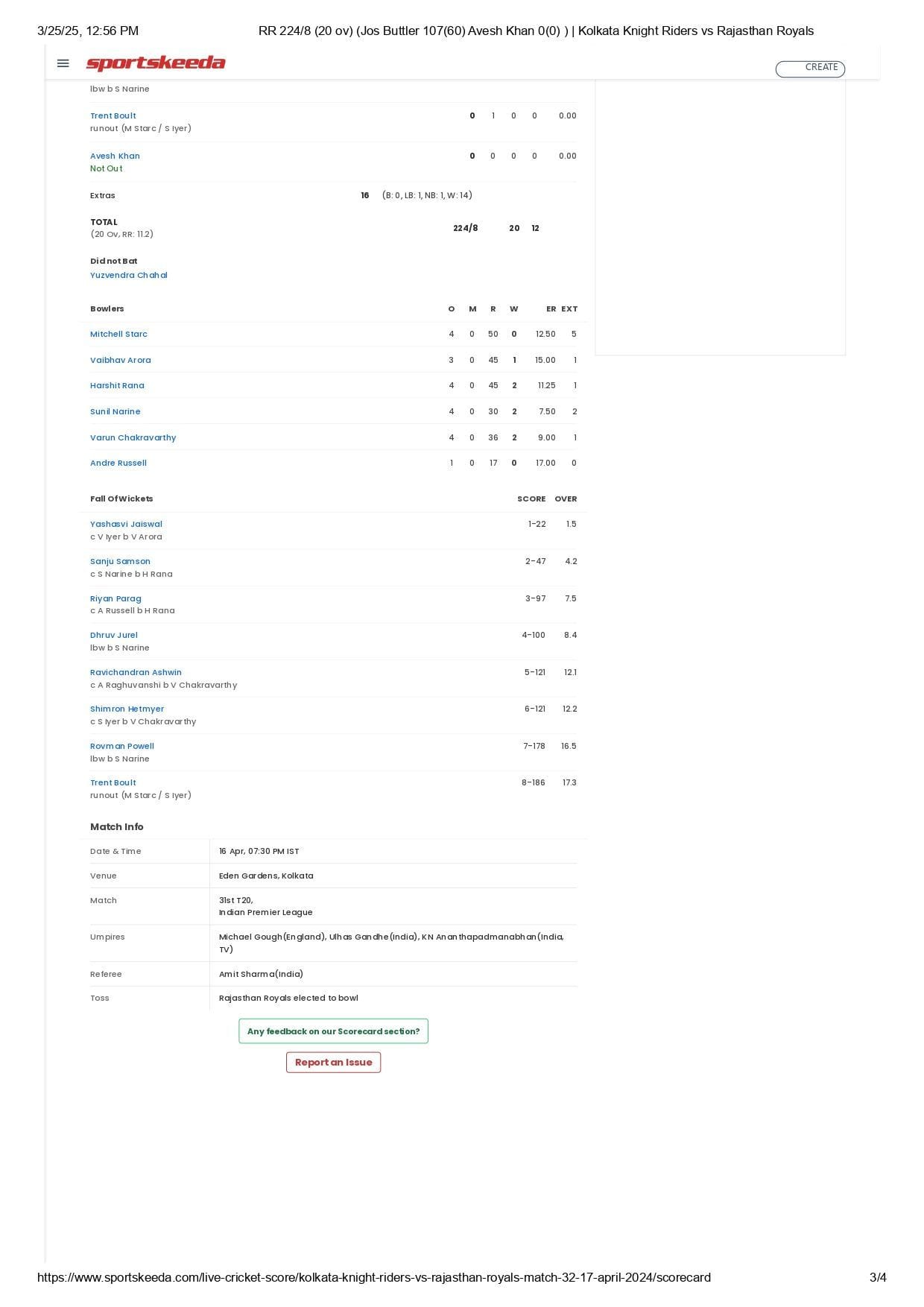 Rajasthan Royals vs Kolkata Knight Riders: Scorecard, Highlights and ...